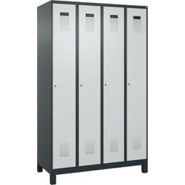 Kleiderspind C+P Evolo Plus, 4 Abteile, 300 mm Abteilbreite, mit F&uuml;&szlig;en, Anschlag rechts, Zylinder, B 1200 x T 500 x H 1950 mm, anthrazitgrau/lichtgrau