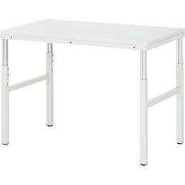Rau ESD-Basistisch Serie E, manuell h&ouml;henverstellbar, 28 mm Spanplatte mit Melaminbelag, bis 450 kg, B 1500 x T 500 x H 650-1000 mm, lichtgRau