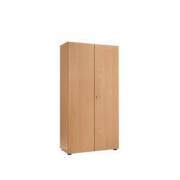 Garderobenschrank, 5 OH, 4 Fachb&ouml;den,Mitteltrennwand & Kleiderstange, abschlie&szlig;bar, ohne Akustikfront, B 800 x T 450 x H 1930 mm, Spanplatte, Buche