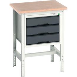 Werkbank Bott verso, Multiplex-Platte, mit Querstrebenset, 3 Schubladen, B 700 x T 600 x H 780 - 930 mm, Lichtgrau / Anthrazitgrau