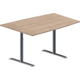 Sch&auml;fer Shop Sch&auml;fer Shop Genius Konferenztisch MODENA FLEX, Tonne, T-Fu&szlig; Rundrohr, B 1400 x T 1000 x H 650-850 mm, Eiche-Dekor/wei&szlig;aluminium RAL 9006