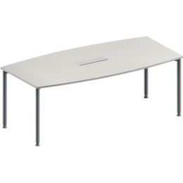 Sch&auml;fer Shop Sch&auml;fer Shop Genius Konferenztisch MODENA FLEX, 6-fach Anschluss, Boot, 4-Fu&szlig; Rundrohr, B 2000 x H 720-840 mm, lichtgrau/wei&szlig;alu