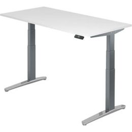 Schreibtisch TOPAS LINE, elektrisch h&ouml;henverstellbar, C-Fu&szlig;, B 1600 x T 800 x H 650-1300 mm, wei&szlig;/graphit + Memoryschalter, Kabelkanal