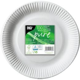 Pappteller Papstar Pure, Einweg, rund, &Oslash; 230 mm, lebensmittelecht, FSC&reg;-zertifiziert & kompostierbar, wei&szlig;, 6 x 100 St&uuml;ck