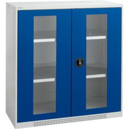 Sch&auml;fer Shop Sch&auml;fer Shop Genius Sichtt&uuml;rschrank FS, 3 OH, abschlie&szlig;bar, 2 Fachb&ouml;den, bis 450 kg, B 1055 mm, Stahl, lichtgrau RAL 7035/enzianblau RAL 5010