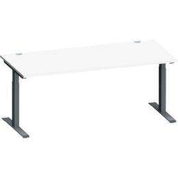 Schäfer Shop Schäfer Shop Genius Schreibtisch MODENA FLEX, Rechteck, T-Fuß Rechteckrohr, B 1800 x T 800 x H 650-850 mm, weiß/anthrazit