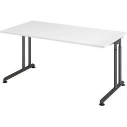 Schreibtisch Breno, manuelle H&ouml;heneinstellung, horizontaler Kabelkanal, B 1600 x T 800 x H 680-820 mm, Spanplatte & Stahl, Wei&szlig;/Graphit