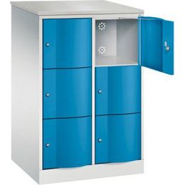 C+P Schlie&szlig;fachschrank Resisto, 2 Abteile, 6 F&auml;cher, B 772 x T 640 x H 1255 mm, Lichtgrau/Lichtblau