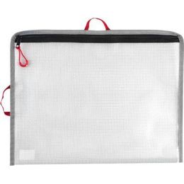 Rei&szlig;verschlussbeutel Foldersys Bungee-Bag, A4, 0,20 mm, Kordel/Bordierband/Schlaufen, B 355 x H 275 mm, PVC-freie Folie, transparent-rot-grau-schwarz