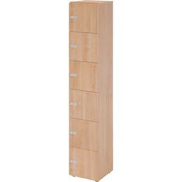 Schlie&szlig;fachschrank Topas Line, 6 Ordnerh&ouml;hen, 6 F&auml;cher, Zahlenschloss, B 400 x T 420 x H 2156 mm, Nussbaum/Nussbaum