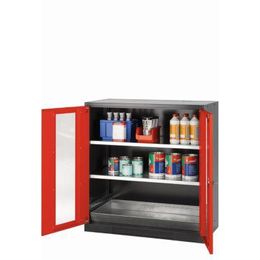 Chemikalienschrank ASECOS CS-CLASSIC-G, Fl&uuml;gelt&uuml;ren mit Glasausschnitt, Front Verkehrsrot, B 1055 x T 520 x H 1105 mm