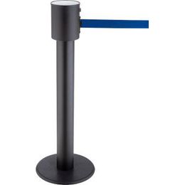 Absperrpfosten RS-Guidesystems&reg; GLA 200, schwarz, Gurtband blau & ausziehbar bis 20 m, &Oslash; 350 x H 1000 mm, Metall lackiert & Kunststoff