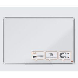 NOBO Whiteboard Premium Plus, Stahl wei&szlig; emailliert, magnethaftend, B 900 x H 600 mm, inkl. abnehmbarer Stiftablage und 1 Boardmarker