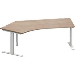 Sch&auml;fer Shop Sch&auml;fer Shop Genius Winkelschreibtisch MODENA FLEX, 135&deg; Winkel links, T-Fu&szlig; Rechteckrohr, B 2165 x T 800/800 x H 650-850 mm, Eiche/wei&szlig;alu