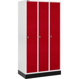 Sch&auml;fer Shop Sch&auml;fer Shop Genius Kleiderspind mit Sockel, 3 Abteile, Sicherheitsdrehriegelverschluss, lichtgrau/rot
