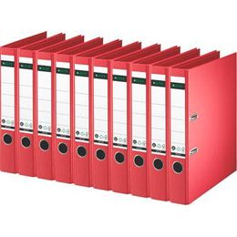 Leitz&reg; Ordner 1007/1008, DIN A4, R&uuml;ckenbreite 52 mm, 10 St&uuml;ck, rot