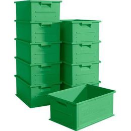 Sch&auml;fer Shop Stapelkasten SSI Sch&auml;fer Serie 14/6-2, Volumen 21 l, bis 30 kg, Griffmulden & Etikettenhalter, Polypropylen, gr&uuml;n, 10 St&uuml;ck