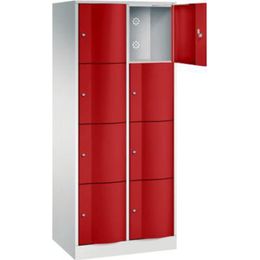 C+P Schlie&szlig;fachschrank Resisto, 2 Abteile, 8 F&auml;cher, B 772 x T 540 x H 1950 mm, Lichtgrau/Rubinrot