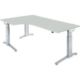 Sch&auml;fer Shop Sch&auml;fer Shop Genius Schreibtisch ERGOSTYLE S, 90&deg;, C-Fu&szlig; Gestell, Ansatz links, manuell h&ouml;henverstellbar, melaminharzbeschichtet, B 2000 x T 800 x H 675-895 mm, lichtgrau/wei&szlig;aluminium