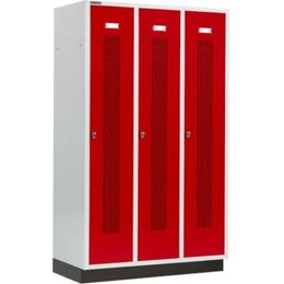 Sch&auml;fer Shop Sch&auml;fer Shop Select Kleiderspind mit gelochten Streifen, 3 Abteile, 400 mm, mit Sockel, Drehriegelverschluss, T&uuml;r rubinrot