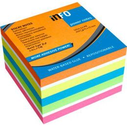 inFO Power Notes Haftnotizw&uuml;rfel, 75 x 75 mm, 450 Blatt, blanko, 6 Farben