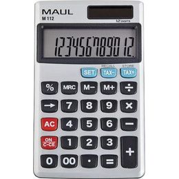 Taschenrechner Maul M112, 12 Stellen, Tax, Solar- & Batteriebetrieb, B 70 x T 119 x H 10 mm, silber