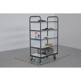ESD-Etagenwagen, Stahl/Spanplatte, Graphitgrau/ Lichtgrau, 5 Etagen, 1200 x 800 mm, EasySTOP, bis 250 kg