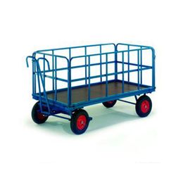 ROLLCART Handpritschenwagen mit Rohrgitterw&auml;nden, R&auml;der aus Vollgummi, 1530 x 730 mm, Tragkraft 1000 kg