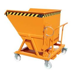 Sp&auml;ne-Kippmulde Bauer SKS 700, Stahl, orange, B 1345 x T 1200 x H 1275 mm, 700 l, bis 1000 kg, Rollen, Ablasshahn, Manuelle Kippvorrichtung