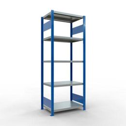 SCHULTE LAGERTECHNIK Fachbodenregal-Stecksystem MULTIplus 250, Grundregal, L&auml;ngenriegel, 2000x750x500 mm, 5 B&ouml;den, enzianblau/verzinkt