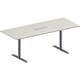 Sch&auml;fer Shop Sch&auml;fer Shop Genius Konferenztisch MODENA FLEX, 6-fach Anschluss, Rechteck, T-Fu&szlig; Rundrohr, B 2000 x T 800 x H 650-850 mm, lichtgrau/wei&szlig;alu