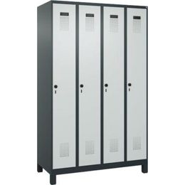 Kleiderspind C+P Evolo Plus, 4 Abteile, 300 mm Abteilbreite, mit F&uuml;&szlig;en, Anschlag rechts, Drehriegel, B 1200 x T 500 x H 1950 mm, anthrazitgrau/lichtgrau