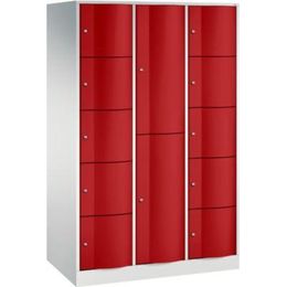 C+P Kombi-Schlie&szlig;fachschrank Resisto, 3 Abteile, 12 F&auml;cher, B 1148 x T 640 x H 1950 mm, Lichtgrau/Rubinrot