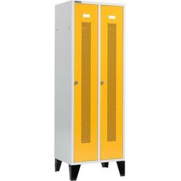 Sch&auml;fer Shop Sch&auml;fer Shop Select Kleiderspind, mit gelochten Streifen, 2 Abteile, 300 mm, mit F&uuml;&szlig;en, Drehriegelverschluss, T&uuml;r rapsgelb