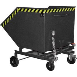 Sp&auml;ne-Kippbeh&auml;lter Bauer SKW-ET 1000, Stahl, schwarz, B 1430 x T 1340 x H 1285 mm, 1000 l, bis 300 kg, Rollen, manuelles Kippen, mit Einfahrttaschen