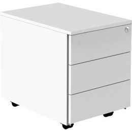 Rollcontainer, mit Zentralverschluss, 3 Schubladen, B 420 x T 600 x H 540 mm, wei&szlig;