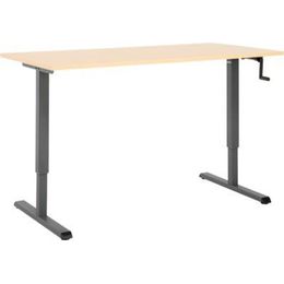 Schreibtisch Multiflex, manuell h&ouml;henverstellbar mit Kurbel, B 1600 x T 800 x H 700-1180 mm, Ahorn/anthrazit