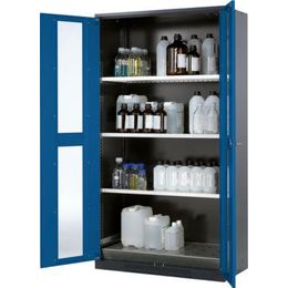 Chemikalienschrank ASECOS CS-CLASSIC-G, Fl&uuml;gelt&uuml;r m. Glasauschnitt, 3 B&ouml;den, 1055x520x1950 mm, enzianblau