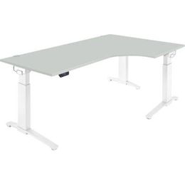 Sch&auml;fer Shop Sch&auml;fer Shop Genius Schreibtisch ERGOSTYLE S, 90&deg;, elektrisch h&ouml;henverstellbar, Ansatz rechts, C-Fu&szlig;, einstufig, B 2000 x T 800 x H 715 - 1182 mm, inkl. Memory Master, lichtgrau/wei&szlig;