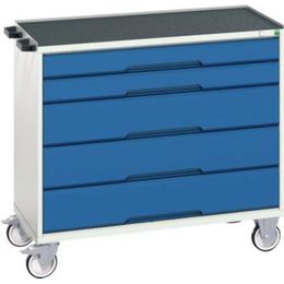 Mobiler Schubladenschrank Bott verso, 5 Sch&uuml;be, bis 50 kg je Schub, Vollauszug, B 1050 x T 550 x H 965 mm, Stahlblech, Grau-Blau