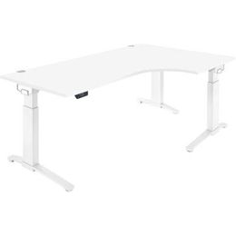 Sch&auml;fer Shop Sch&auml;fer Shop Genius Schreibtisch ERGOSTYLE S, 90&deg;, elektrisch h&ouml;henverstellbar, Ansatz rechts, C-Fu&szlig;, einstufig, B 2000 x T 800 x H 715 - 1182 mm, inkl. Memory Master, wei&szlig;/wei&szlig;