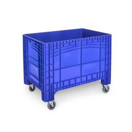 Transport-und Stapelbeh&auml;lter Noah, ohne Deckel, Boden & W&auml;nde geschlossen, Volumen 535 l, Traglast bis 300 kg, Lenk- & Bockrollen, B 1200 x T 800 x H 950 mm, lebensmittelechtes Polyethylen, blau