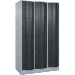 C+P Kombi-Schlie&szlig;fachschrank Resisto, 3 Abteile, 12 F&auml;cher, B 1148 x T 640 x H 1950 mm, Wei&szlig;alu/Anthrazitgrau