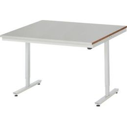 Rau Arbeitstisch Adlatus, elektrisch h&ouml;henverstellbar, 25 mm MDF-Platte, Edelstahlbelag, bis 150 kg, B 1250 x T 1000 x H 720-1120 mm, silber/lichtgRau