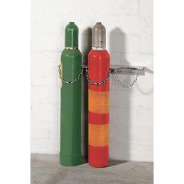 ASECOS Gasflaschen-Wandhalterung, Stahl, B 575 x T 130 x H 60 mm, 3 Flaschen &Oslash; 140 mm, mit Kettensicherung