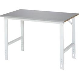 Rau Arbeitstisch Tom, manuell h&ouml;henverstellbar, 25 mm MDF-Platte mit Edelstahlbelag, bis 500 kg, B 1250 x T 800 x H 760-1080 mm, silber/lichtgRau
