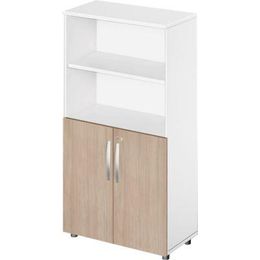Sch&auml;fer Shop Sch&auml;fer Shop Select Kombischrank LOGIN, oben 2 Regale, unten 2 Ordnerh&ouml;hen mit T&uuml;ren, B 800 x T 420 x H 1514 mm, wei&szlig;/Eiche