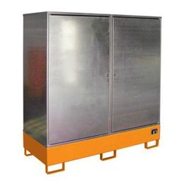 Gefahrstoffschrank Bauer GS-2, Stahlblech, unterfahrbar, f&uuml;r 2 x 200 l F&auml;sser, B 1680 x T 690 x H 1780 mm, orange