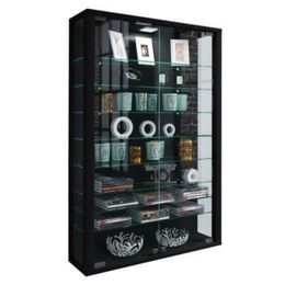 Wandvitrine Vitrosa Mini, ohne LED-Beleuchtung, 8 Einlegeb&ouml;den, 2 Fl&uuml;gelt&uuml;ren, B 590 x T 180 x H 910 mm, Glas & Holz, schwarz