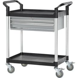 Sch&auml;fer Shop Mehrzweckwagen, 2 Schubladen, 4 TPR-Lenkrollen mit 2 Feststellern, 2 Etagen, L 680 x B 450 mm, Kunststoff/Aluminium, schwarz/alusilber